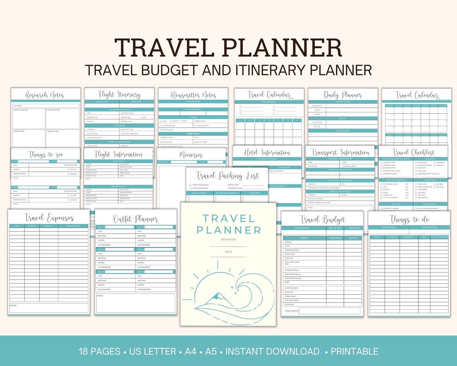Travel Planner Printable Bundle, Trip Itinerary Planner, Vacation ...