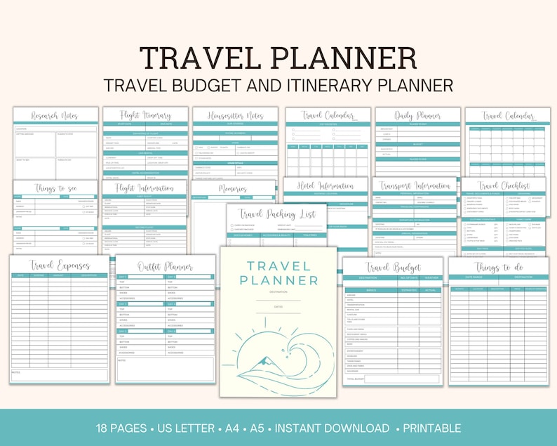 Travel Planner Printable Bundle, Trip Itinerary Planner, Vacation ...