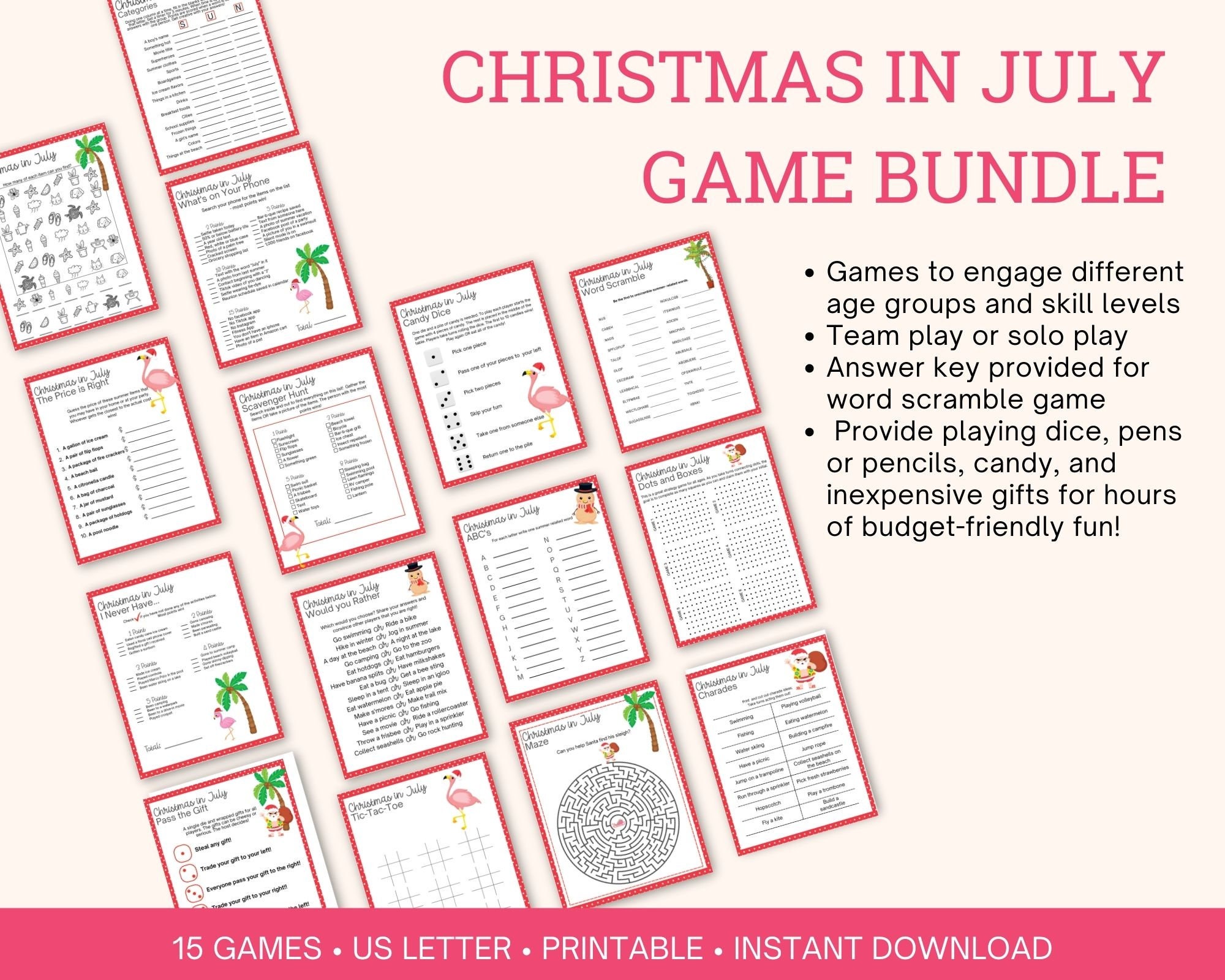 Christmas in July Printable Games, Santa in July, Christmas in Summer ...