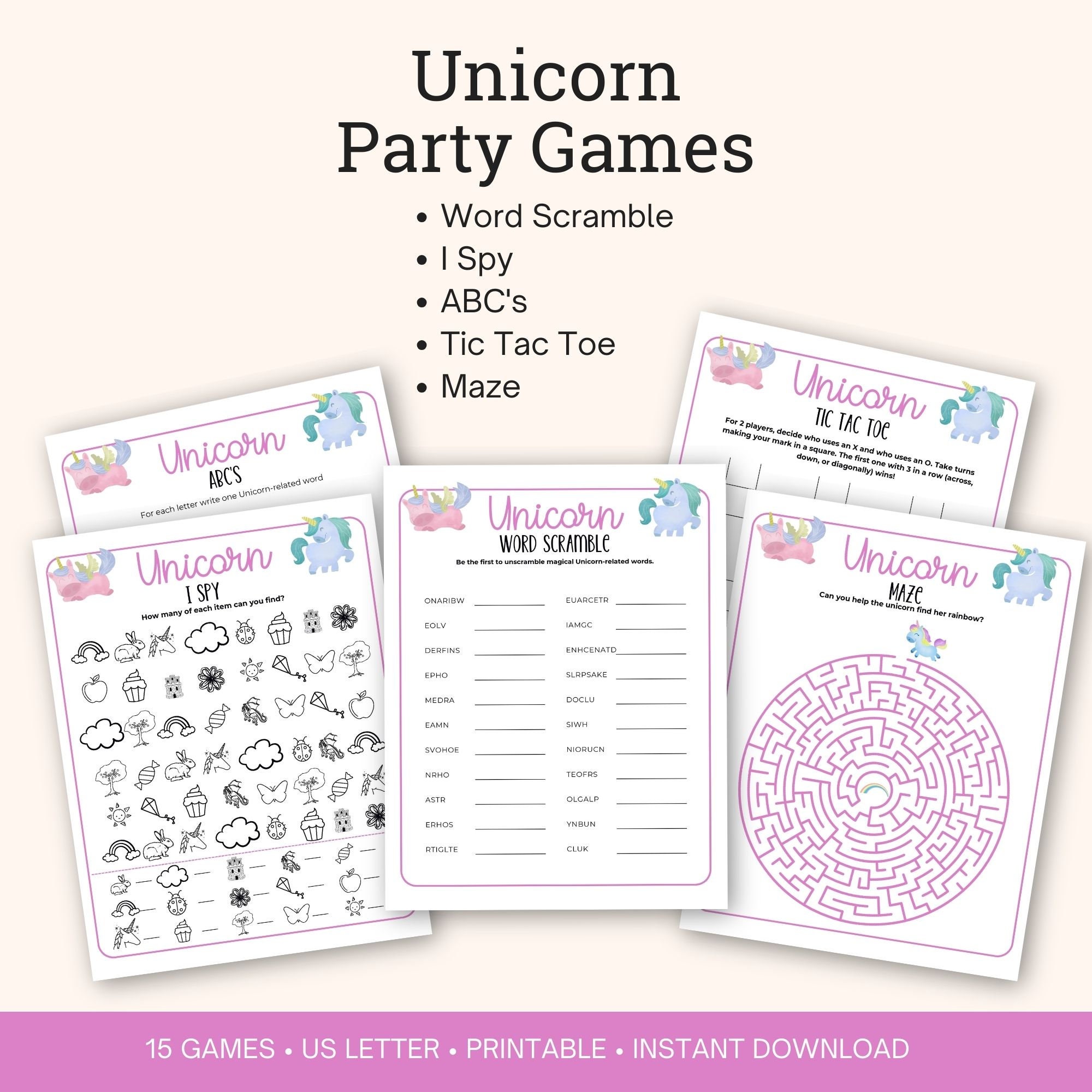 Unicorn Party Games Printable Bundle, Unicorn Activities, Unicorn ...