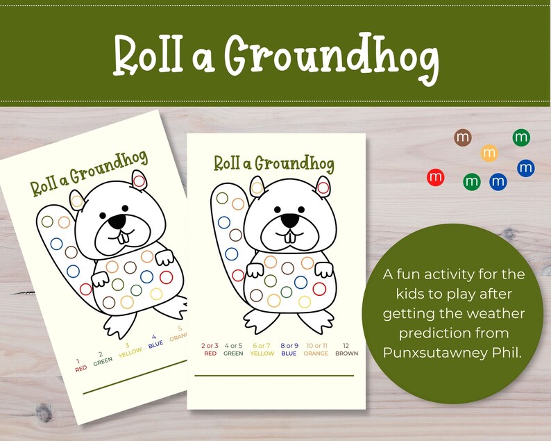 Roll a Groundhog Printable Game for Home or School, Classroom Activity ...
