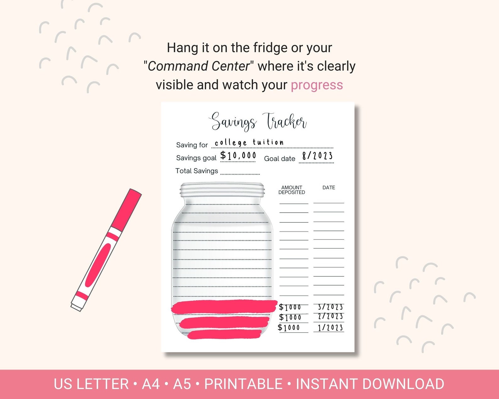 Printable Savings Tracker, Change Jar Savings Tracker, Savings ...