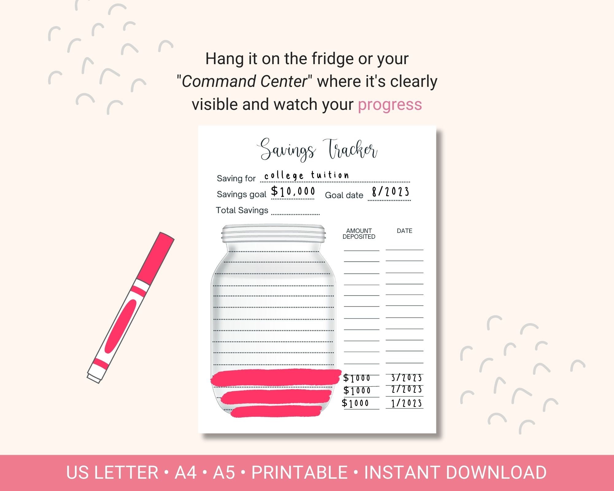 Printable Savings Tracker, Change Jar Savings Tracker, Savings ...