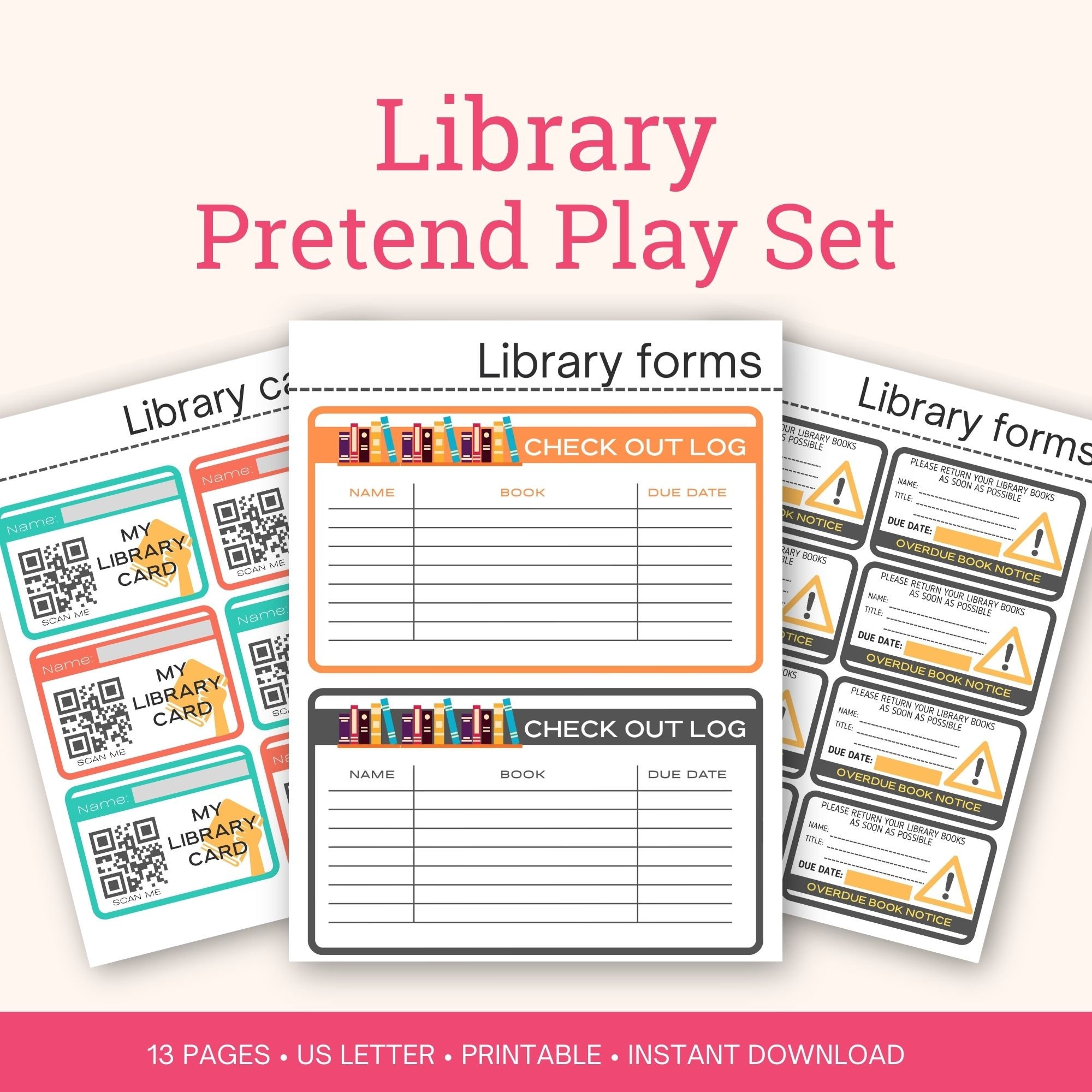 Library Printable Dramatic Play Kit for Kids, Creative Library Pretend ...