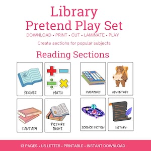 Library Printable Dramatic Play Kit for Kids, Creative Library Pretend ...