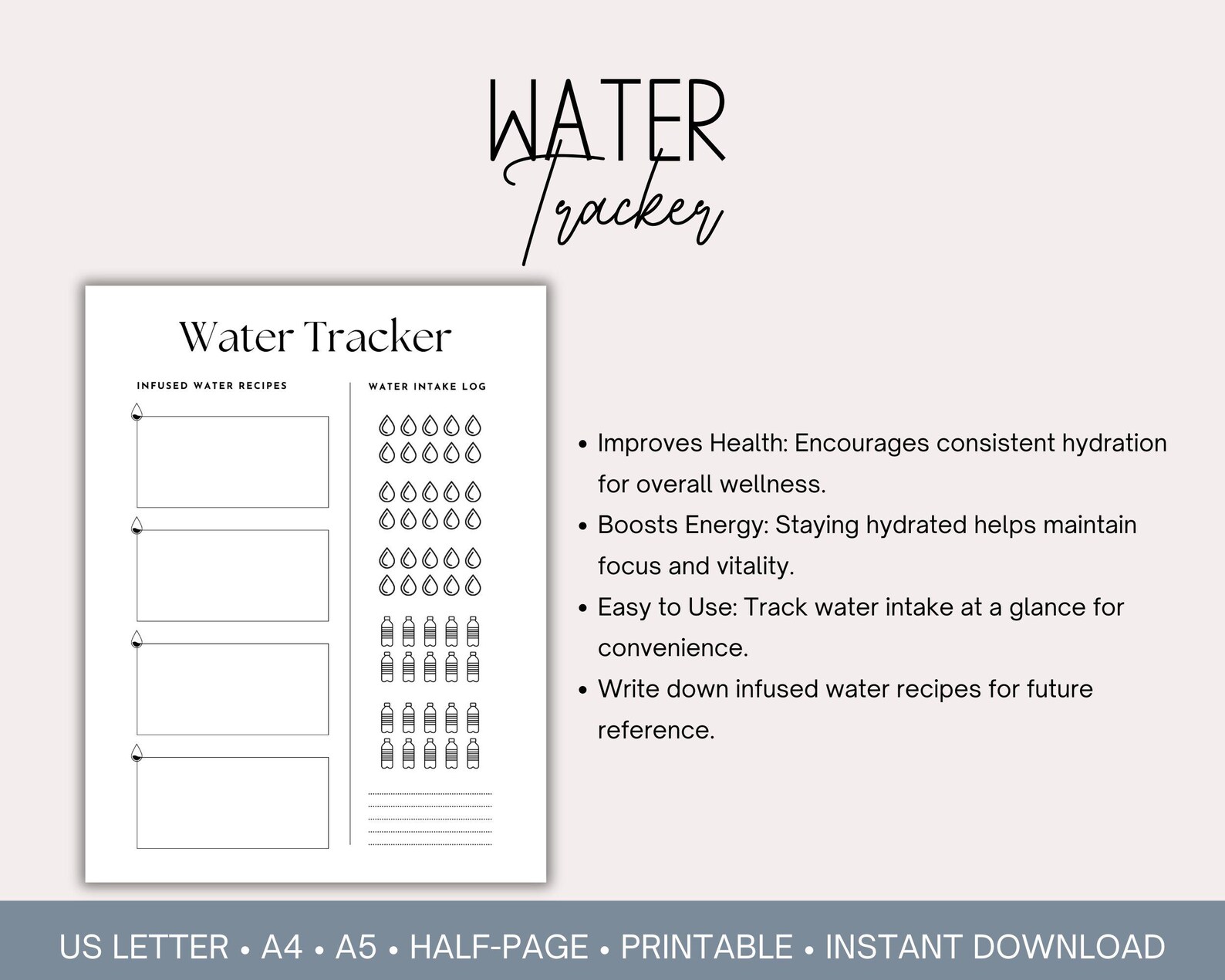 Water Tracker, Printable Hydration Tracker, Water Intake Log, Goodnotes ...