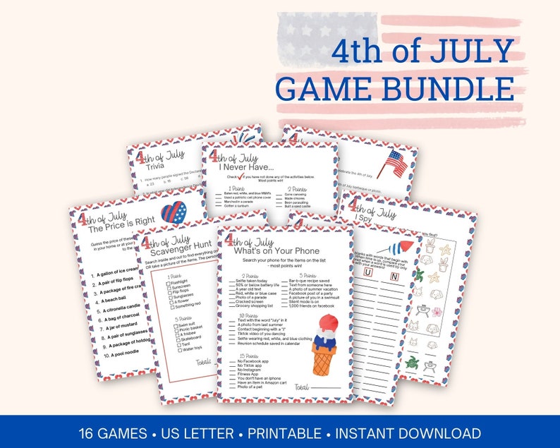 4th of July Party Games, Printable Games, Independence Day Games ...