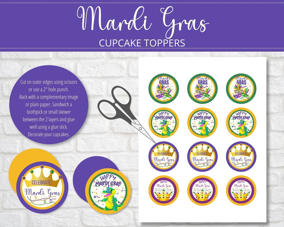 Mardi Gras Printable Cupcake Toppers, Mardi Gras Favor Tags - Etsy