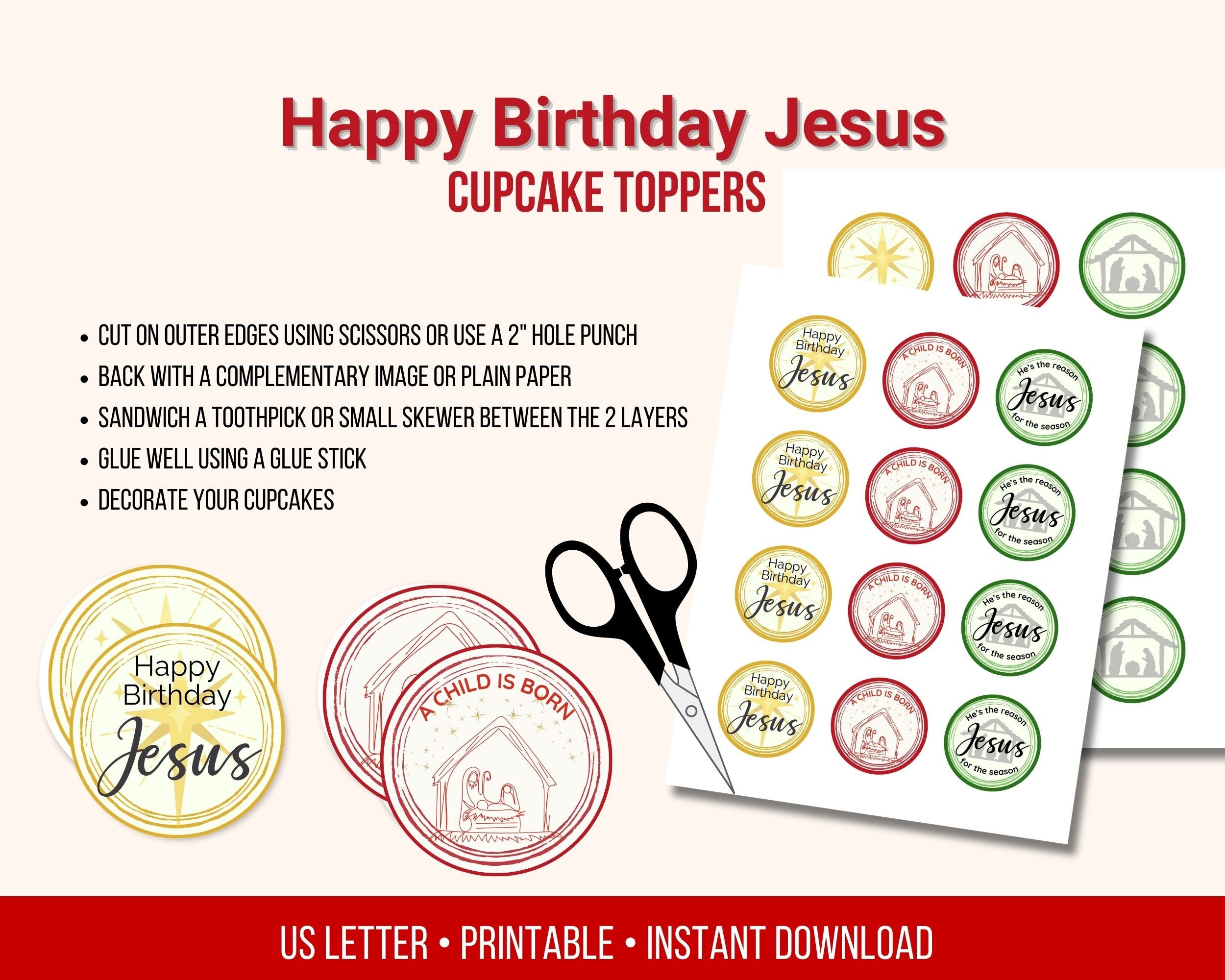Happy Birthday Jesus Printable Cupcake Toppers, Christmas Table ...