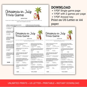 Christmas in July Printable Trivia Game, Family Game, Summer Kids Game ...