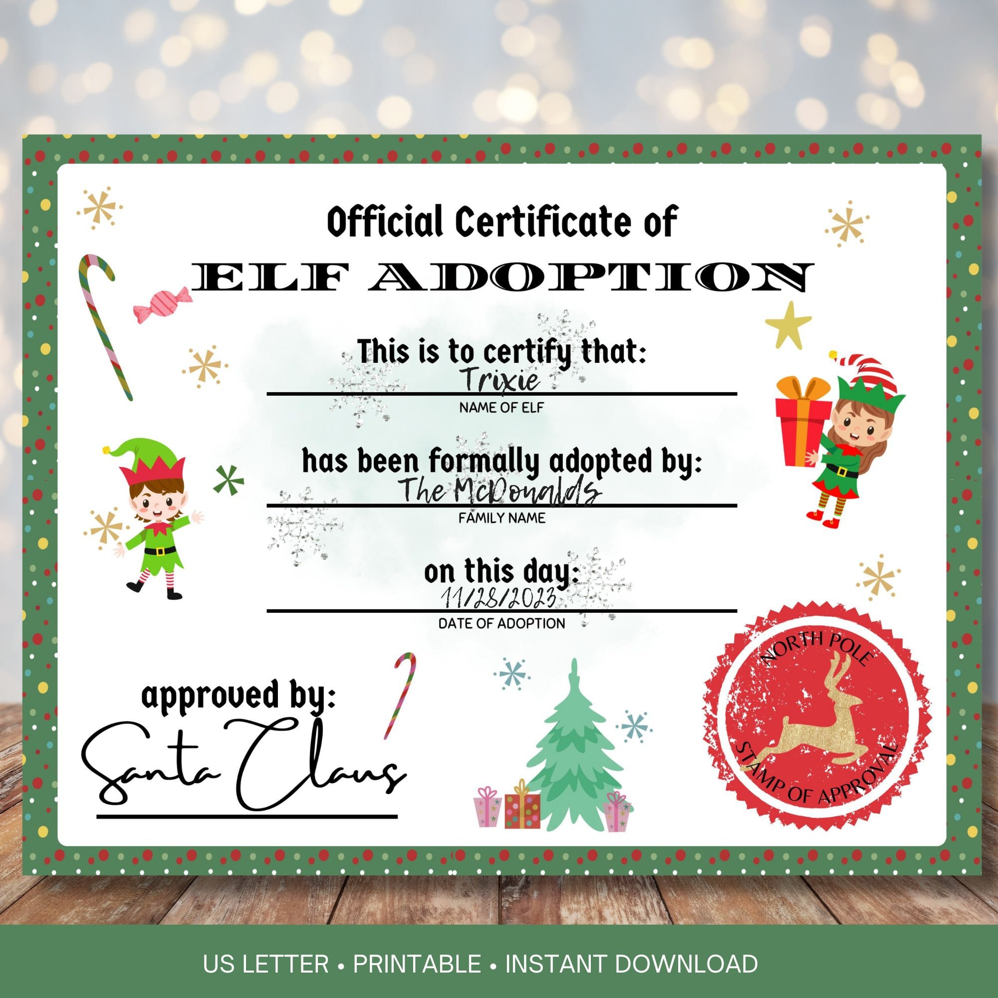 Official Elf Adoption Certificate, Christmas Elf Adoption, Printable ...