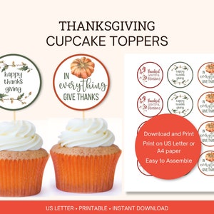 Thanksgiving or Friendsgiving Printable Cupcake Toppers, Fall Cupcake ...