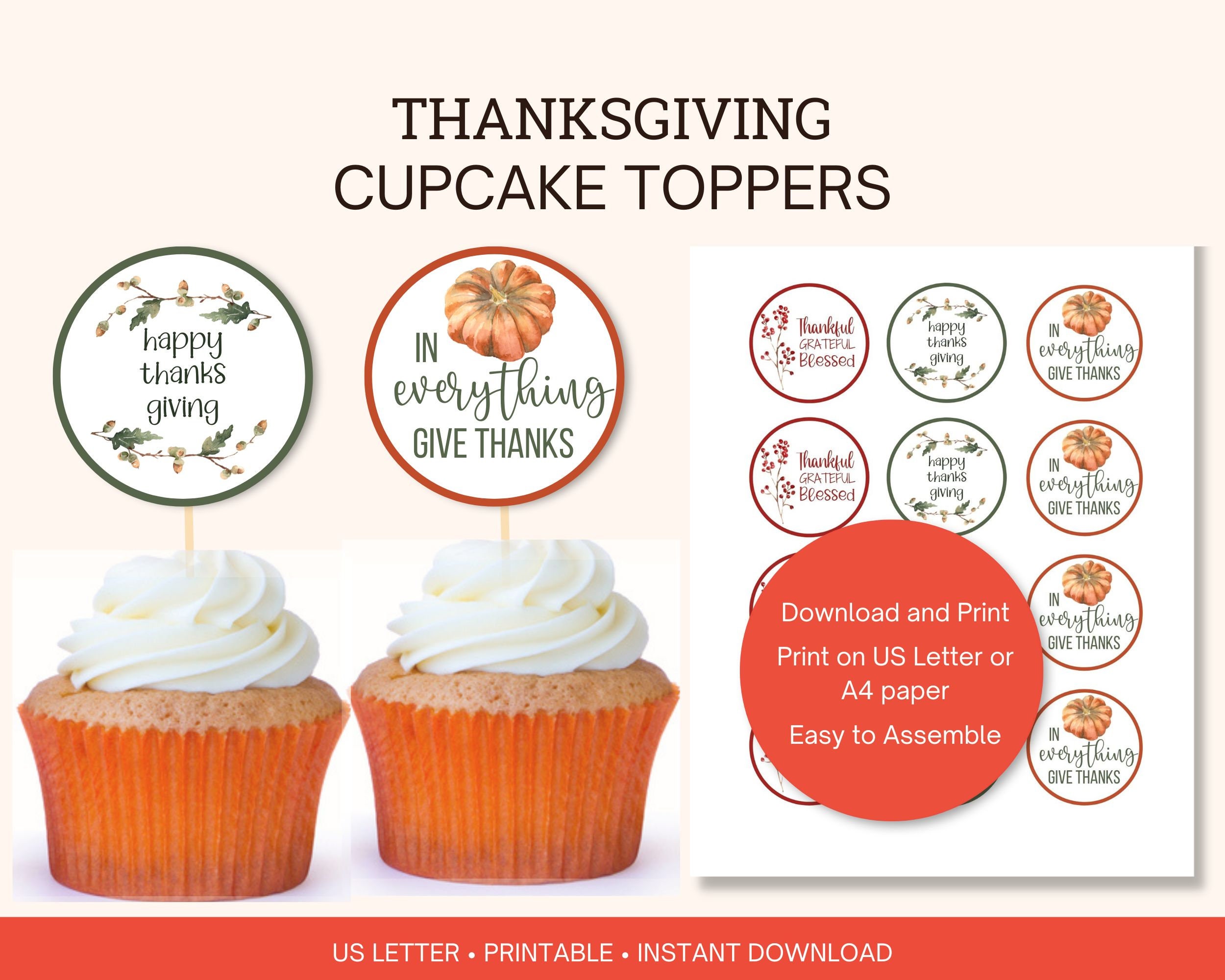 Thanksgiving or Friendsgiving Printable Cupcake Toppers, Fall Cupcake ...