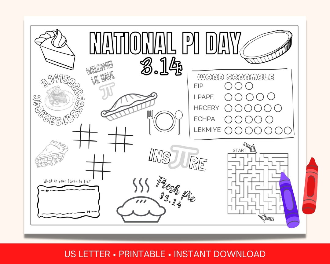 National Pi Day Printable Activity Placemat, Pi Day Party Coloring ...