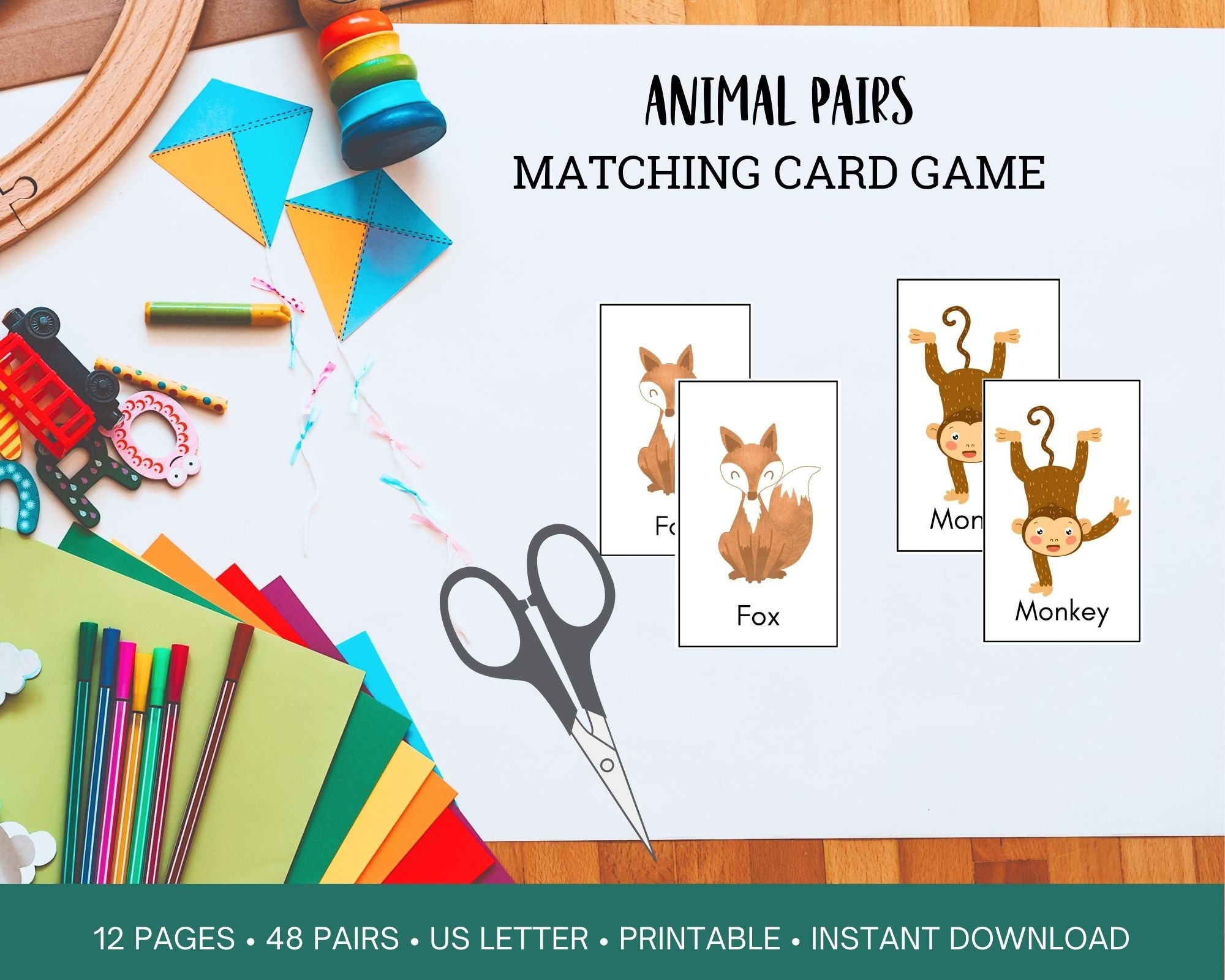 Animal Pairs Printable Matching Game, Preschool Activity, Toddler Games ...