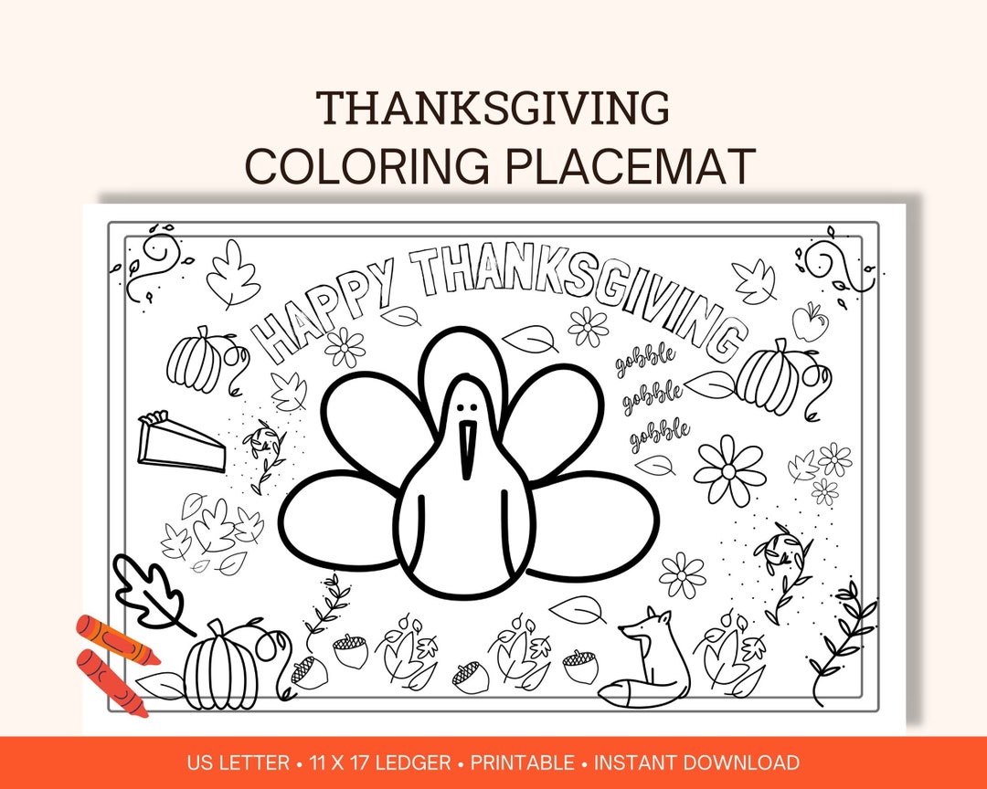 Thanksgiving Day Coloring Page, Printable Kids' Activity, Kid's Table ...