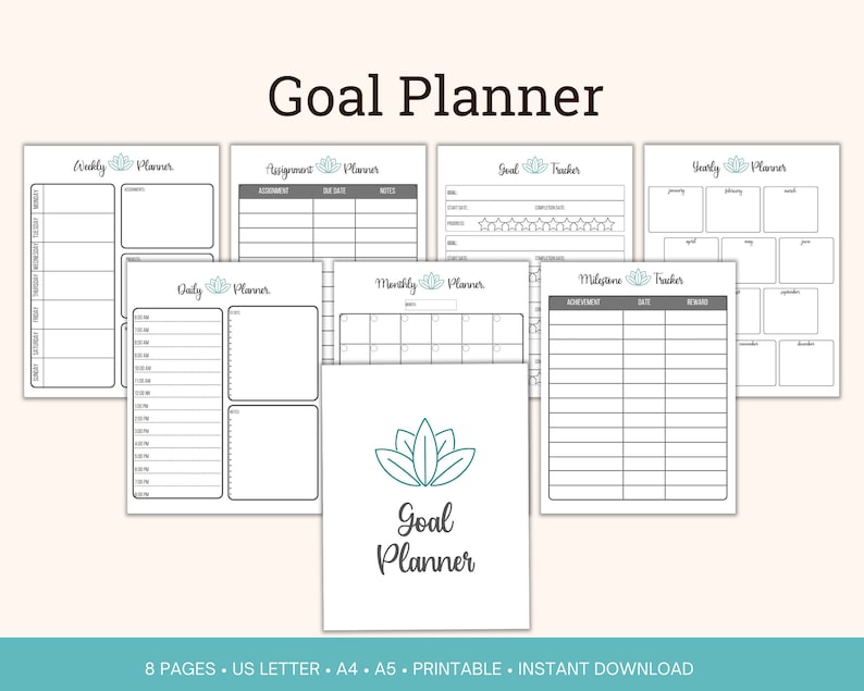 Goal Planner Printable, Goal Worksheet, New Year, Vision Board, Monthly ...