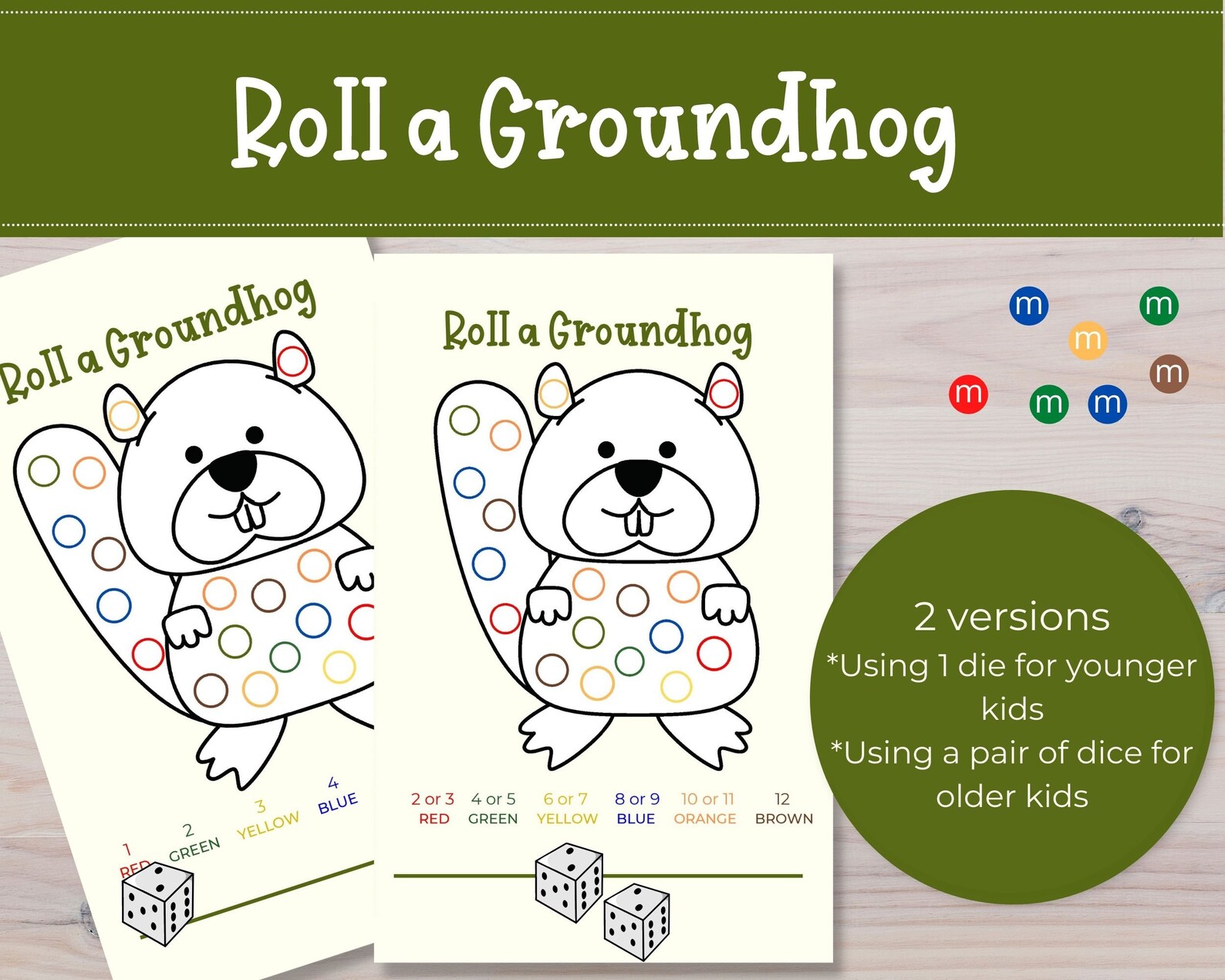 Roll a Groundhog Printable Game for Home or School, Classroom Activity ...
