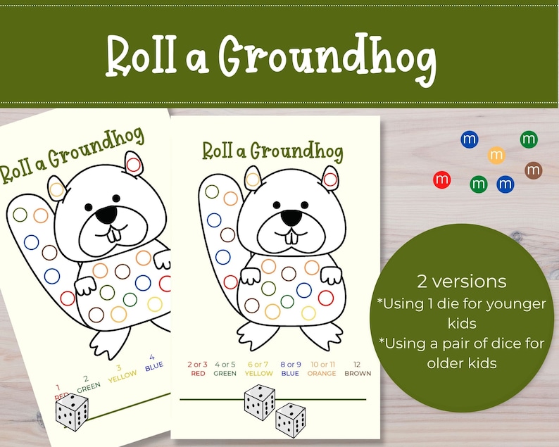Roll a Groundhog Printable Game for Home or School, Classroom Activity ...