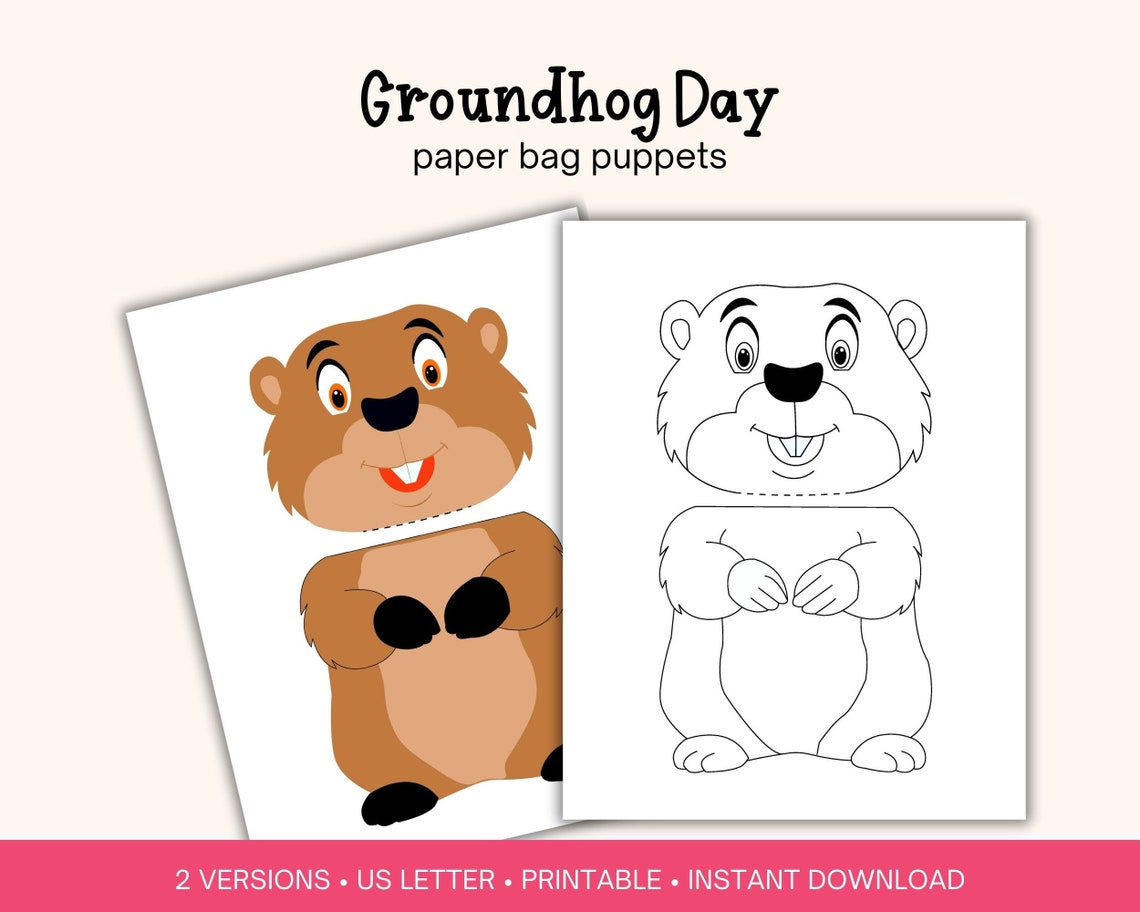 Groundhog Day Paper Bag Puppet, Printable Activity for Kindergarten ...