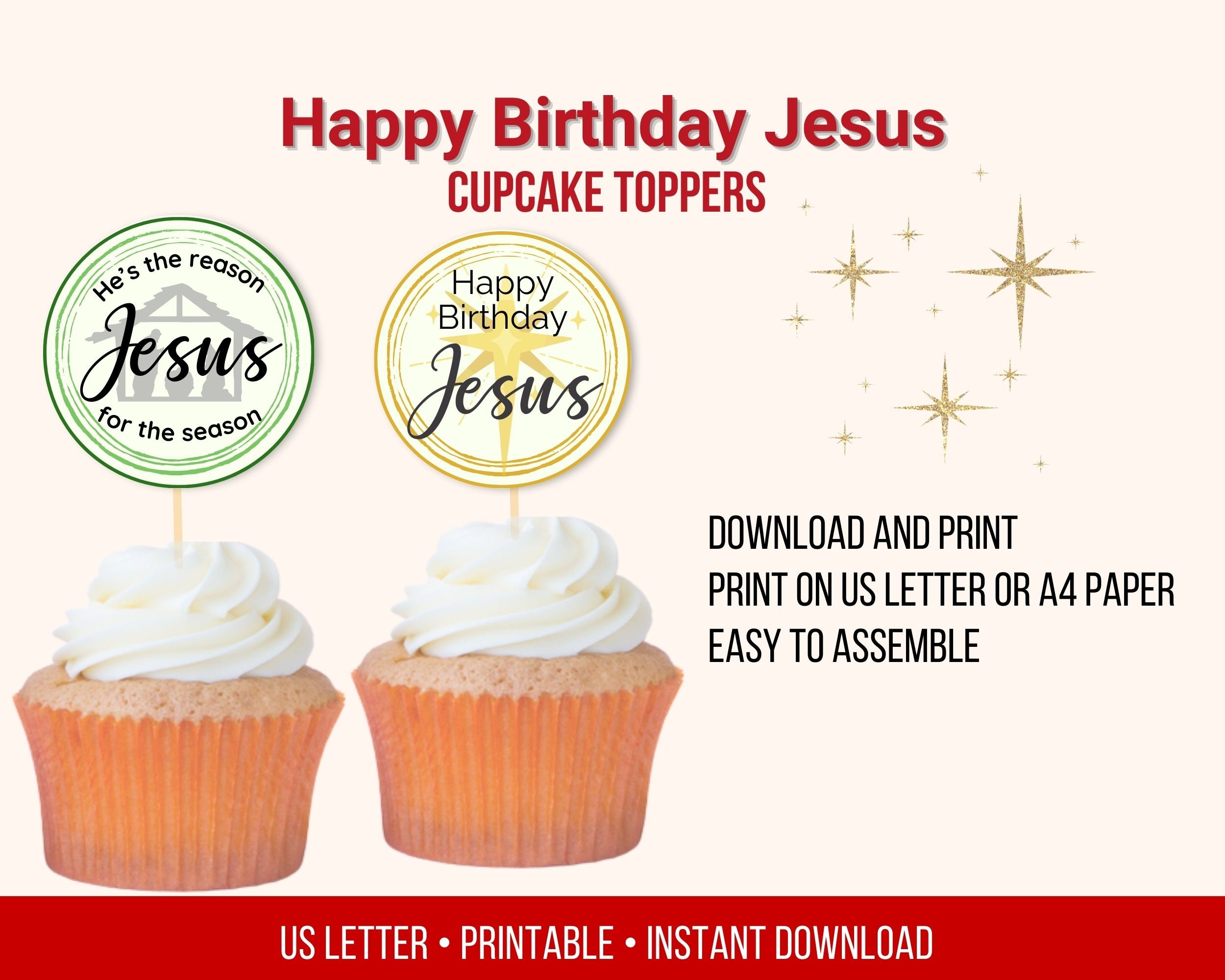 Happy Birthday Jesus Printable Cupcake Toppers, Christmas Table ...