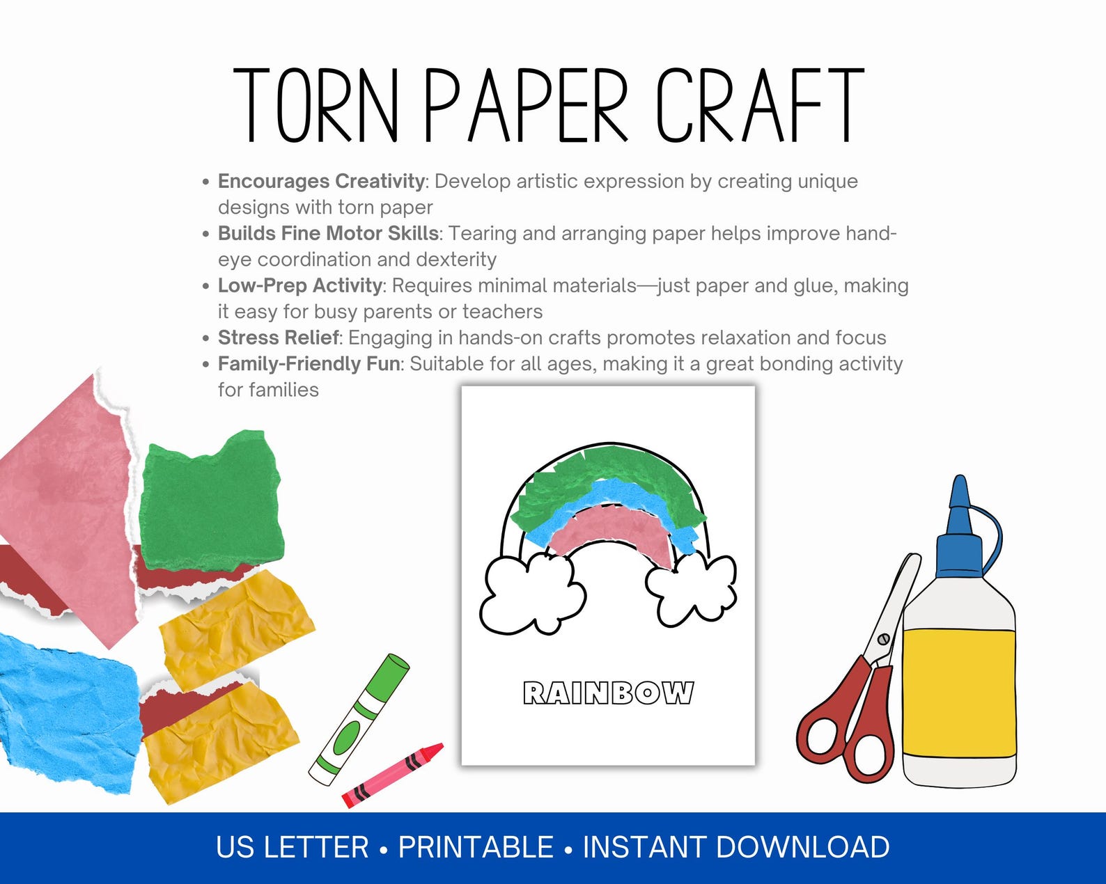Torn Paper Craft Printable, Summer Craft for Daycare, Preschool, Sunday ...