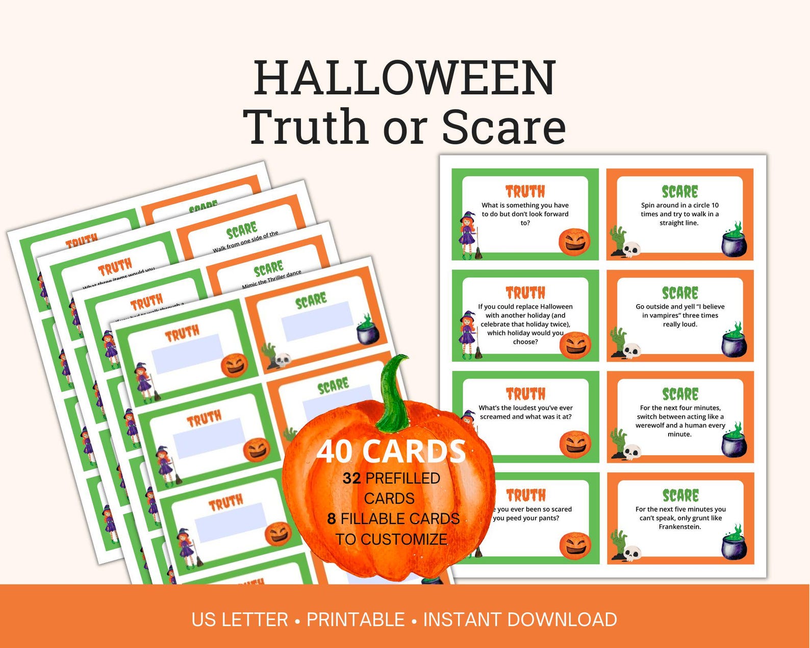 Halloween Truth or Scare Printable Party Game, Halloween Party Games ...