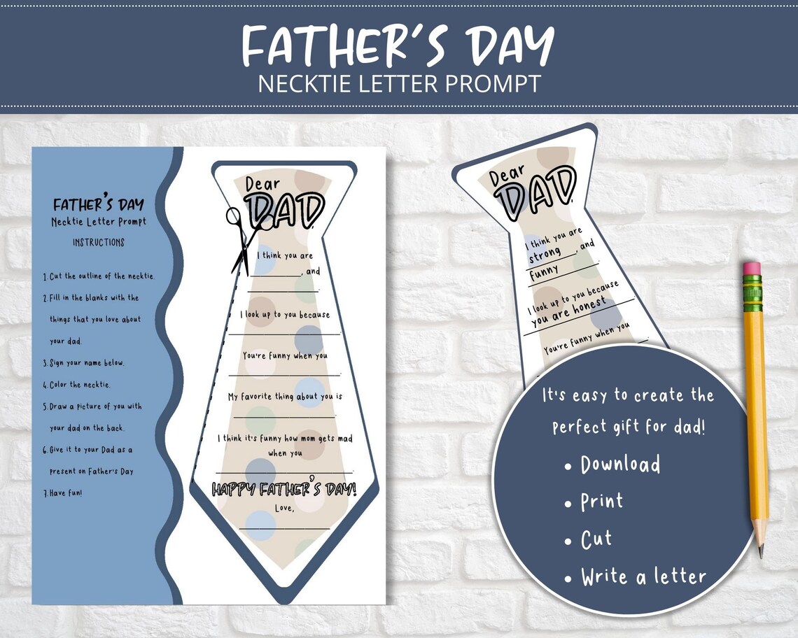 Father's Day Printable Card Necktie Letter Template From - Etsy