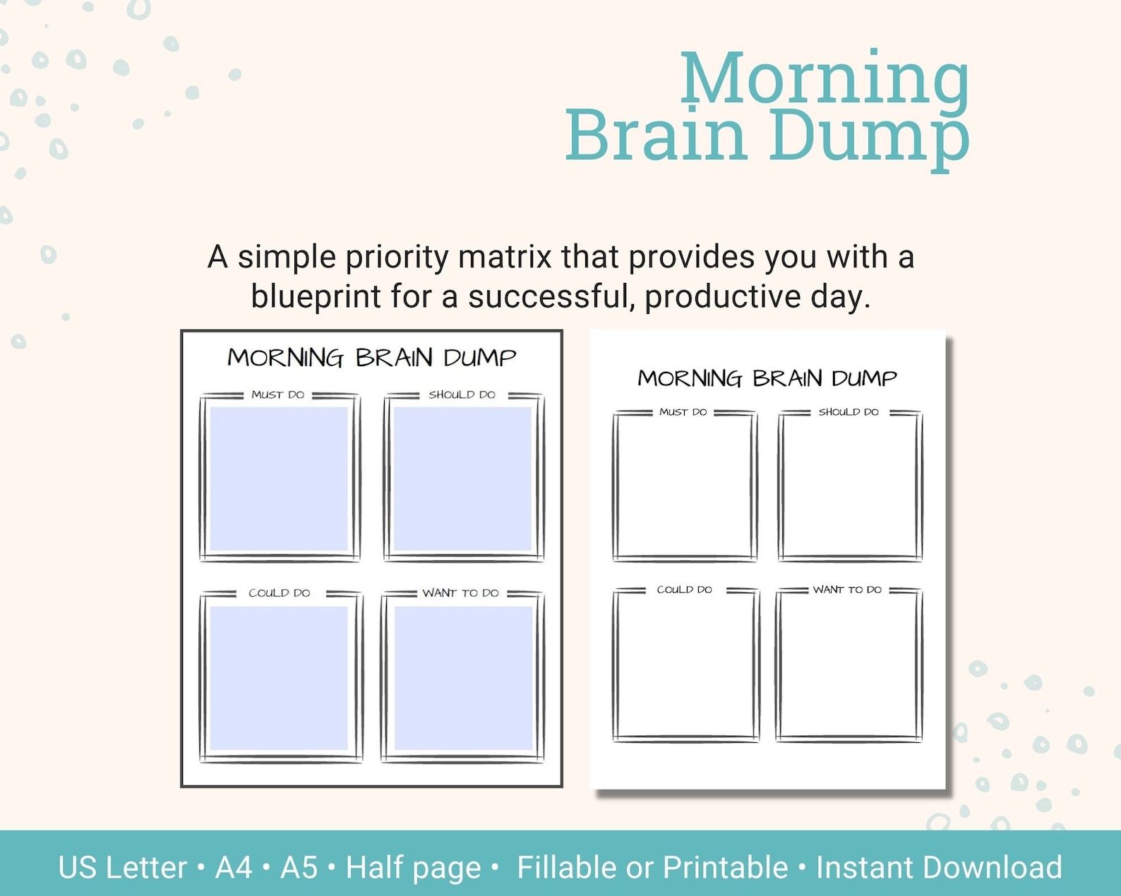 Morning Brain Dump, Fillable or Printable, Productivity Planner, ADHD ...