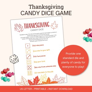 Thanksgiving Candy Dice Printable Game, Friendsgiving Printable Game ...