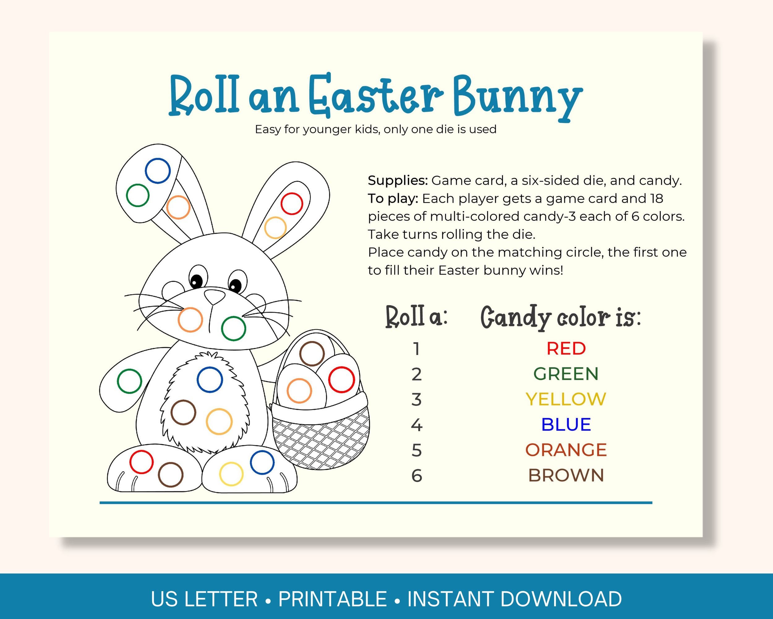 Roll an Easter Bunny Printable Game for Home, the Classroom or Sunday ...