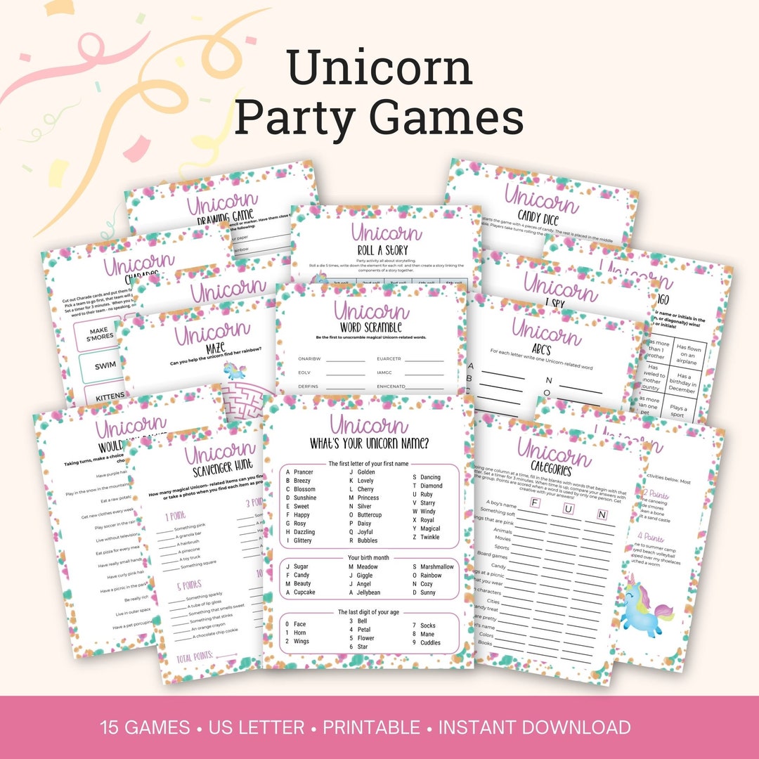 Unicorn Party Games Printable Bundle Unicorn Activities - Etsy
