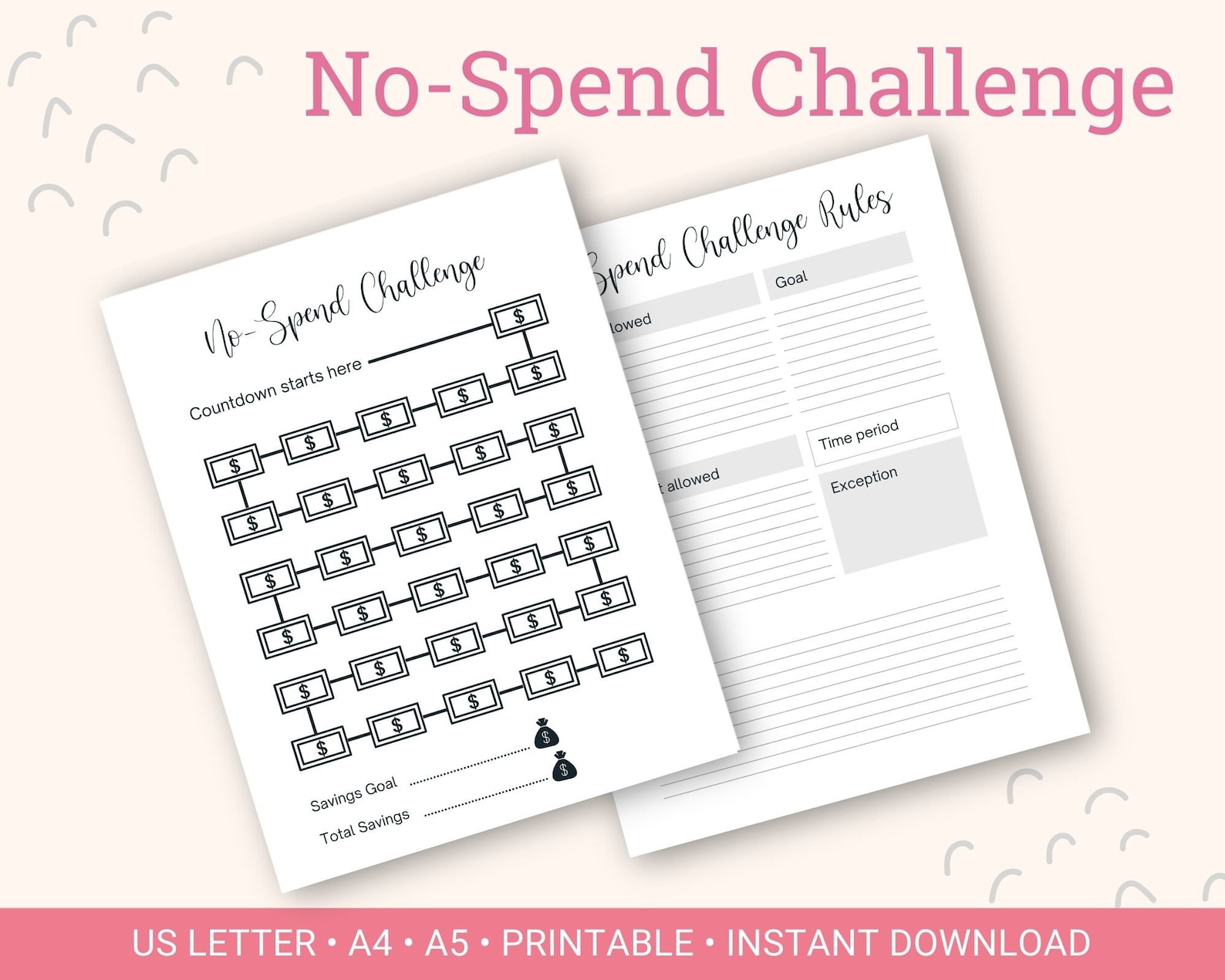 No Spend Challenge Tracker, Monthly Rules Worksheet (digital Download ...