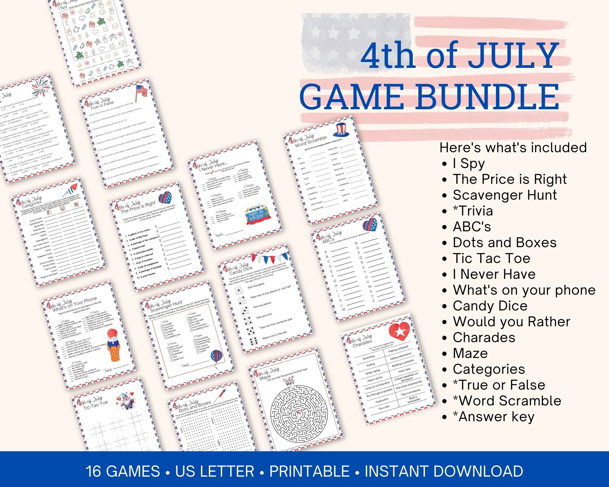 4th of July Party Games, Printable Games, Independence Day Games ...