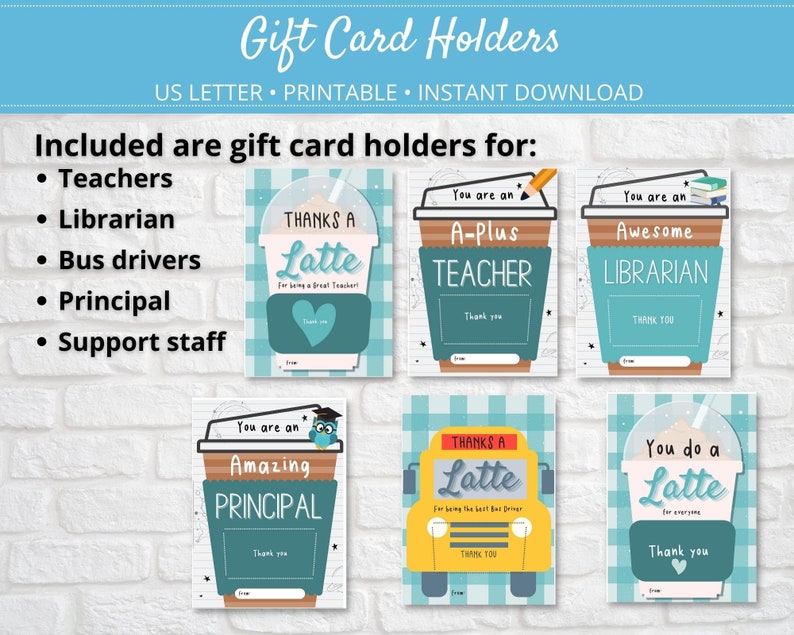 Gift Card Holders Printable for Teachers and School Staff Bundle ...
