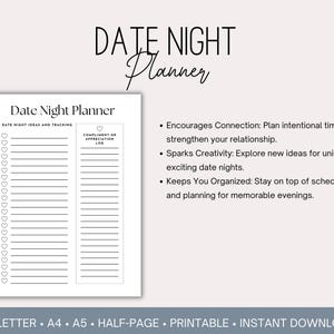 Date Night Planner Printable, Date Night Ideas, Relationship Activities, Couples Connection ...