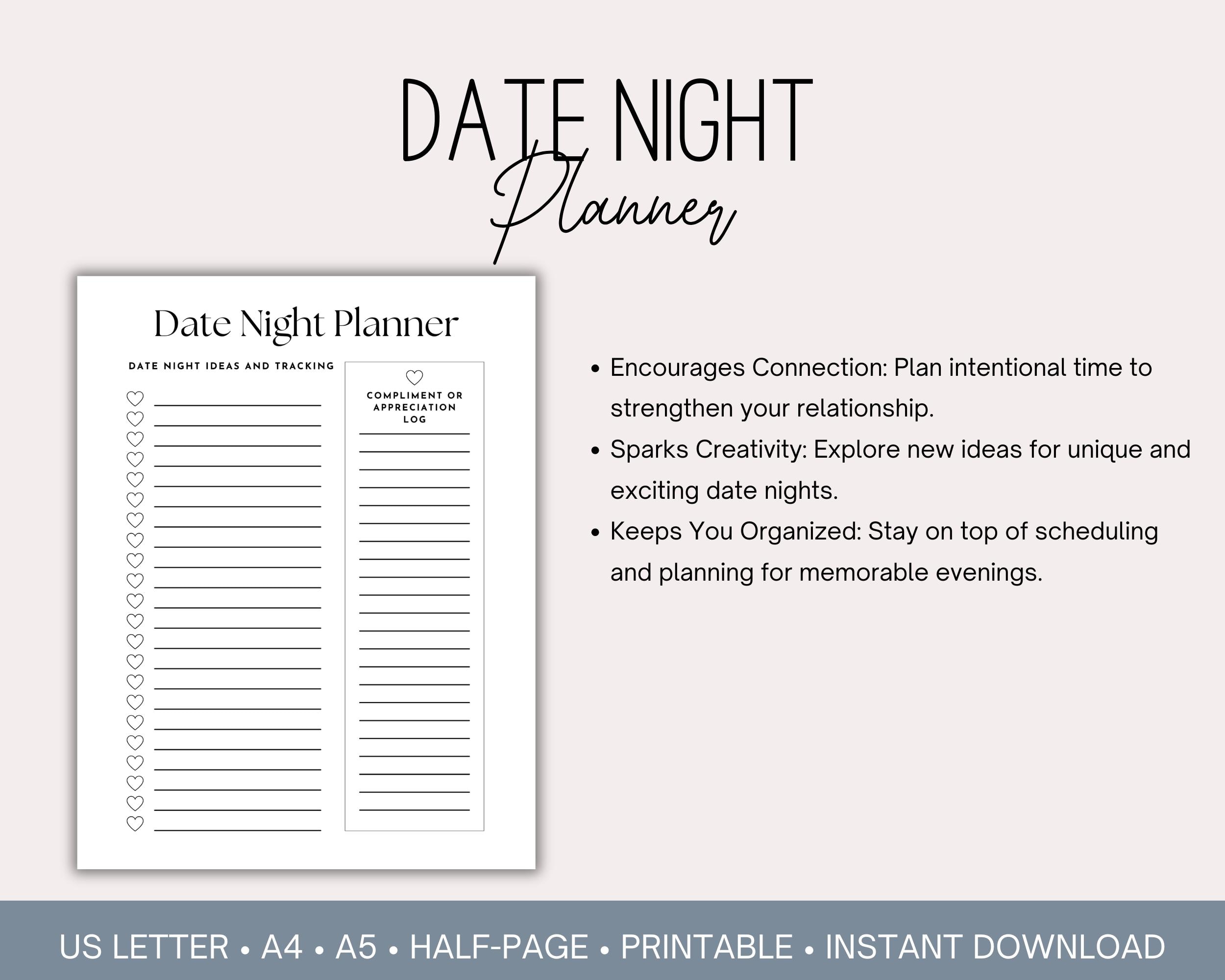 Date Night Planner Printable, Date Night Ideas, Relationship Activities ...