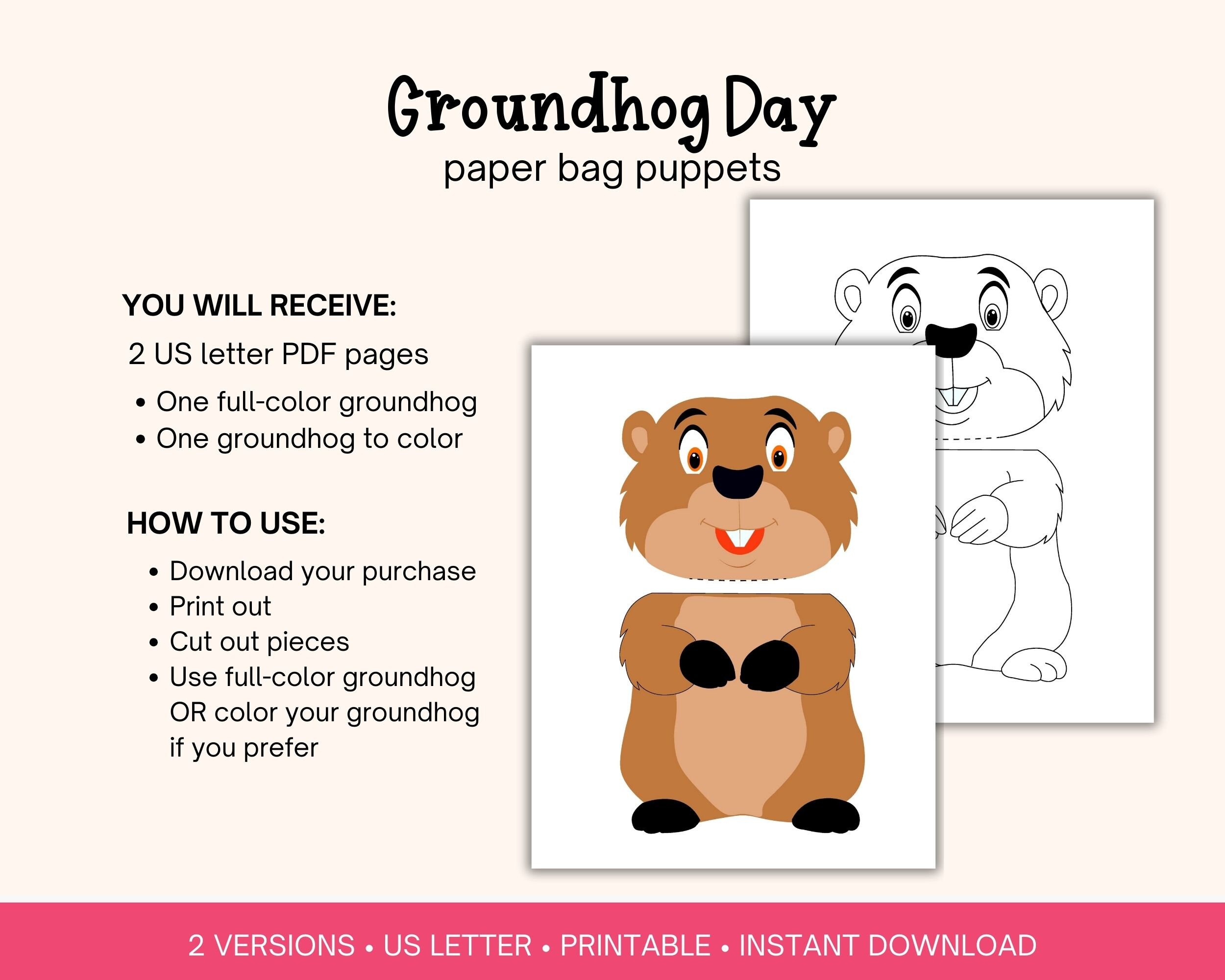 Groundhog Day Paper Bag Puppet, Printable Activity for Kindergarten ...