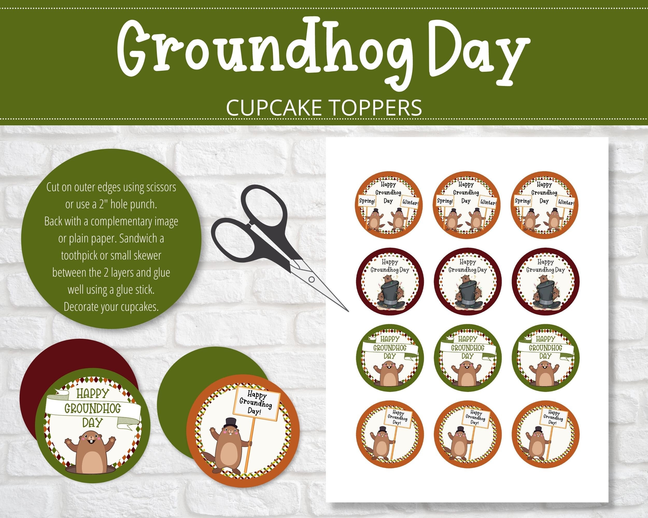 Groundhog Day Printable Cupcake Toppers, Party Favor Tags, Cookie Bag ...