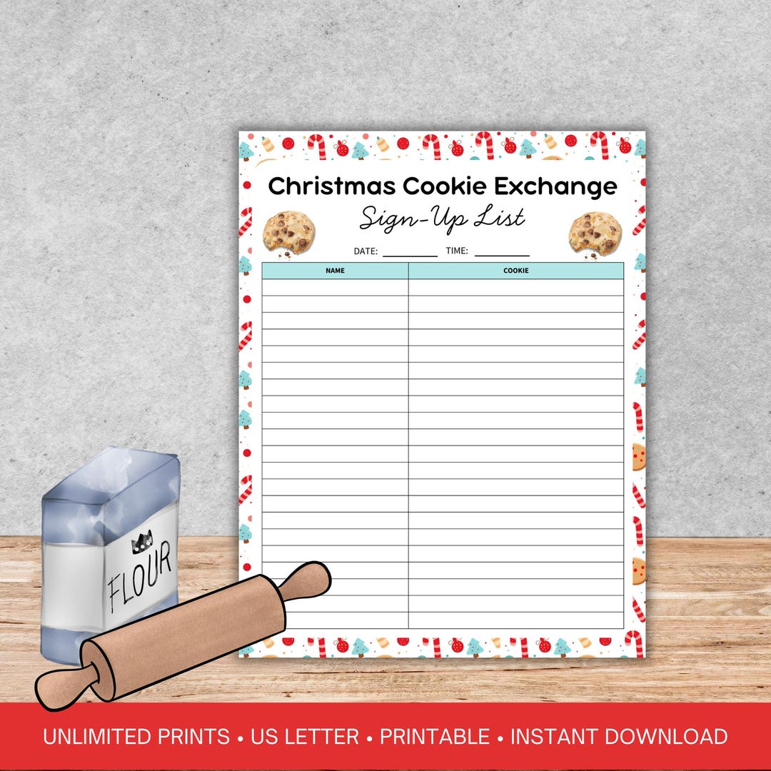 Christmas Cookie Exchange Sign-up Sheet, Printable Party Planner ...