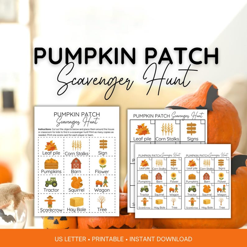 Pumpkin Patch Scavenger Hunt Printable Game for Home, School, Fall ...