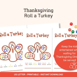 Roll-a-turkey Printable Game for Kids, Thanksgiving Printable Family ...