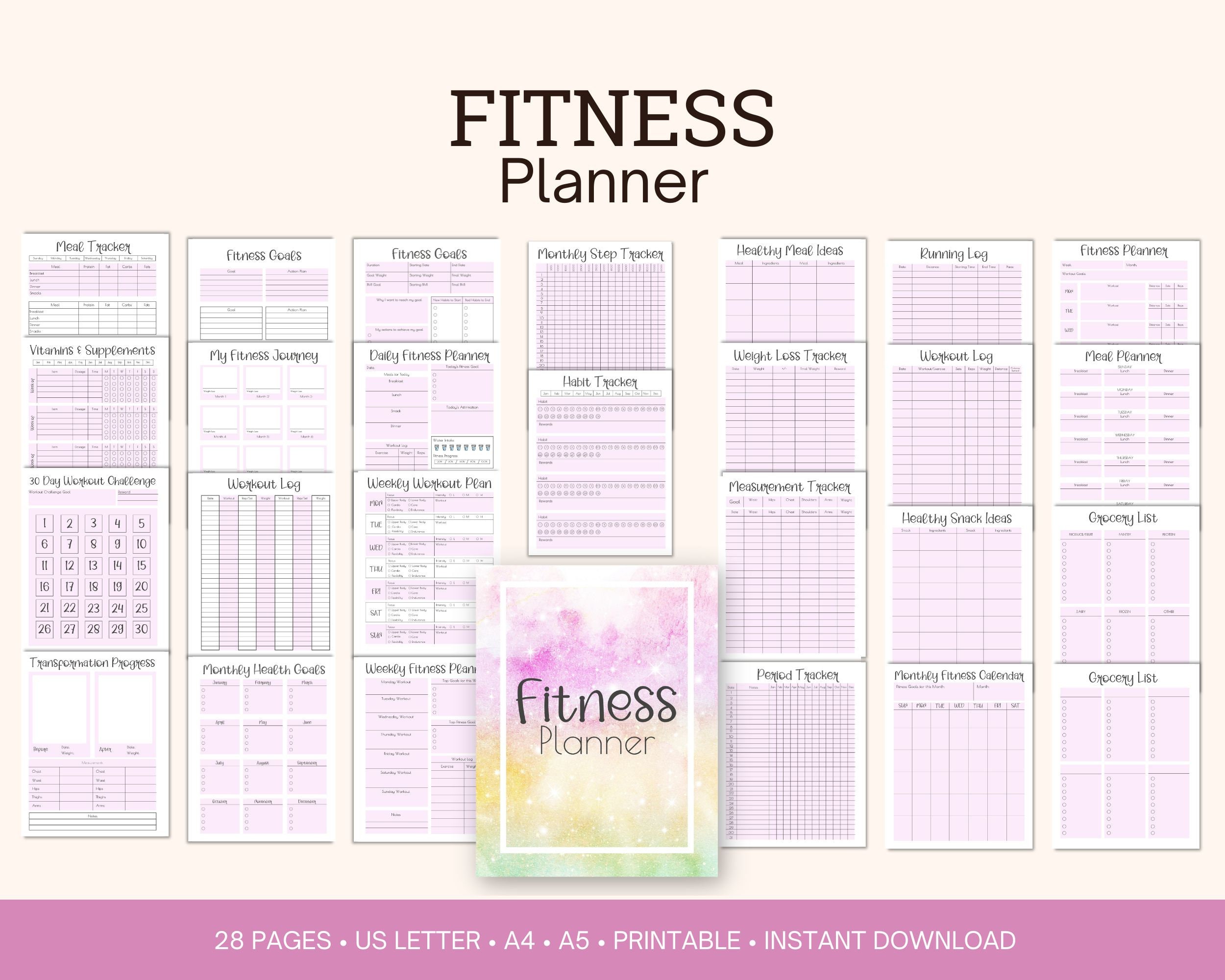 Fitness Planner Printable Workout Planner Fitness Goal - Etsy