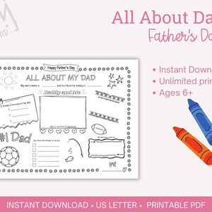 All About My Dad Printable Activity Sheet, Coloring and Fill-in-the ...