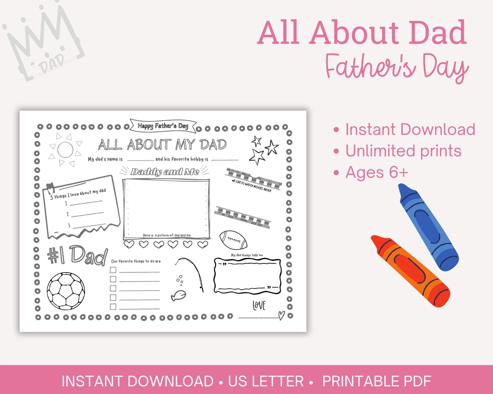 All About My Dad Printable Activity Sheet, Coloring and Fill-in-the ...