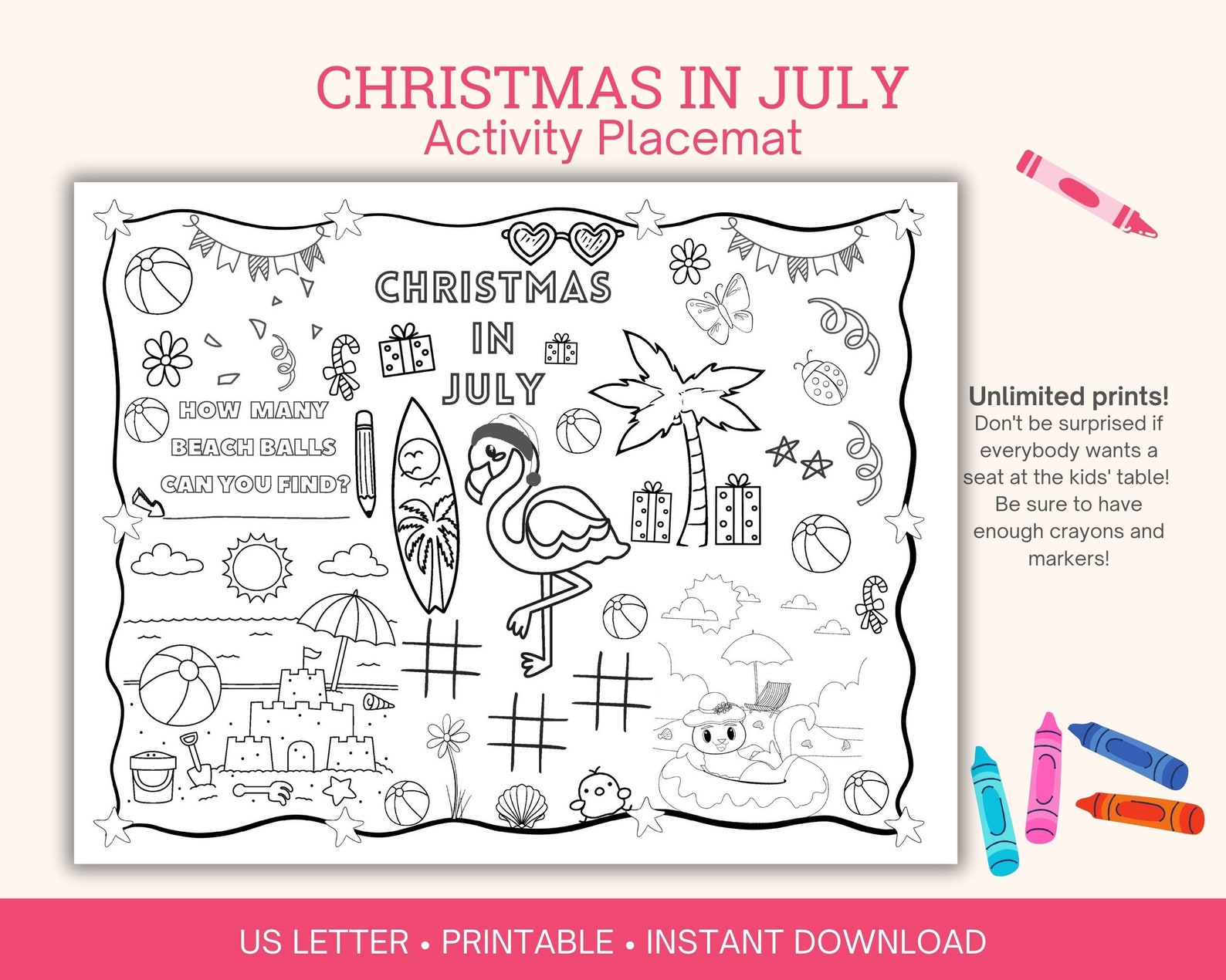 Christmas in July Printable Activity Sheet for Kids, Coloring Sheet ...