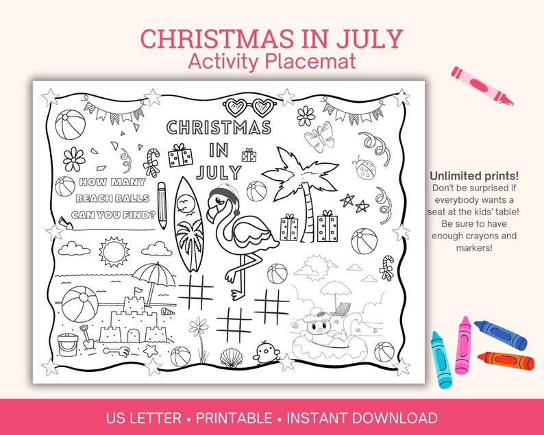 Christmas in July Printable Activity Sheet for Kids, Coloring Sheet ...
