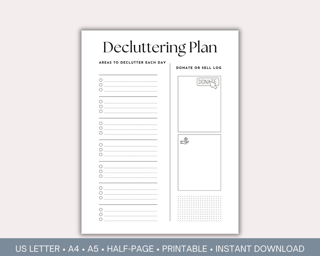 Declutter Plan Printable, Decluttering Challenge Worksheet, Organized ...