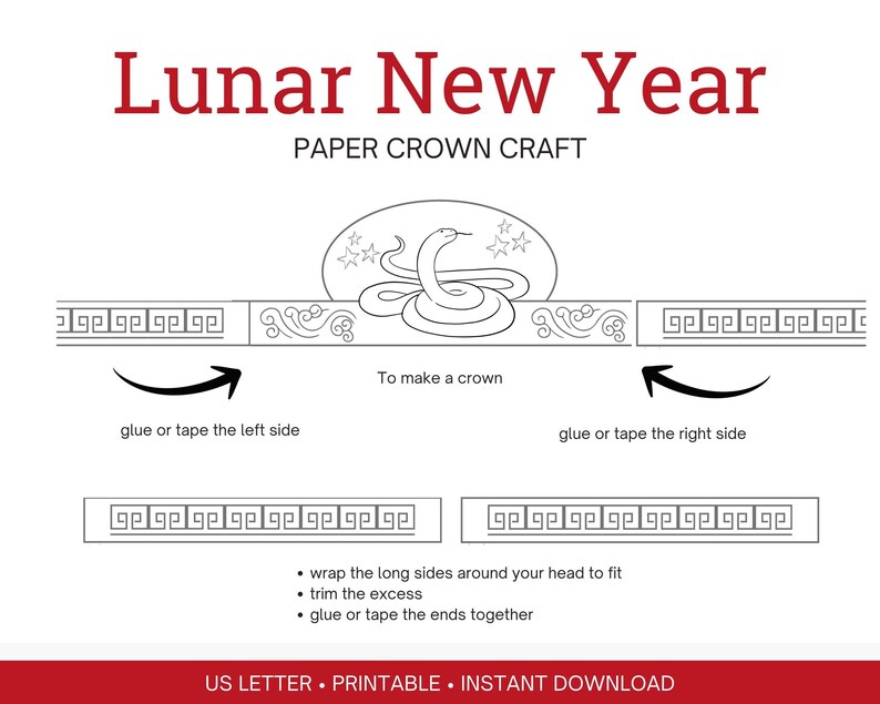 Lunar New Year, Printable Paper Crown Craft for Kids, Coloring Crown ...