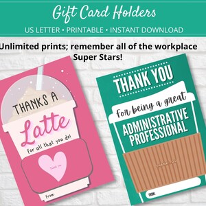 Administrative Professional Printable Gift Card Holder for Employee ...